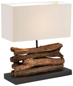 Bílá bavlněná stolní lampa Kave Home Sahai s dřevěnou podstavou