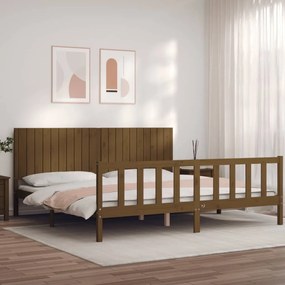 Rám postele s čelem medově hnědý 200 x 200 cm masivní dřevo,  3192969