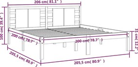 Rám postele šedý masivní borovice 200 x 200 cm 3104240