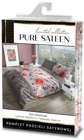 Saténové povlečení 220x200 Pure Sateen 007 béžově šedé květy Faro
