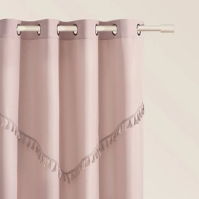 Room99 Hotový závěs na kroužcích s třásněmi Chloe Jednobarevný Barva: Růžová, Velikost: 140 x 250 cm