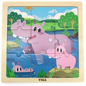 Dřevěné puzzle pro nejmenší Viga 9 ks Hroch Barva: multicolor
