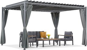 Antracitová terasová pergola Tasos 3x4 m se závěsy Garden Point