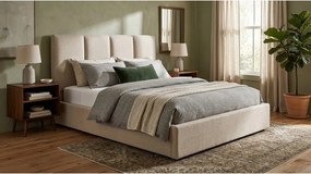Béžová čalouněná dvoulůžková postel s úložným prostorem s roštem 180x200 cm Juniper – Mazzini Beds