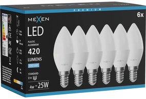 Mexen Nova 6x LED žárovka E14, C37, 4W, Studená - 6500K, 420 lm - L102-E14-0465-01x06