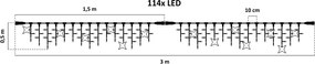 Easy Fix venkovní LED rampouchy, světelné, 300 × 50 cm, teple bílá s FLASH, 114 diod, bílý kabel, IP67, prodlužovací