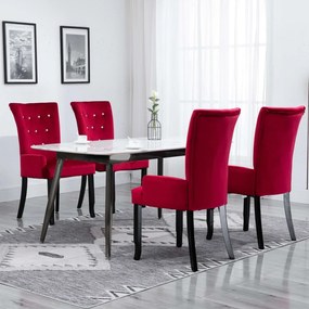 Jídelní židle s područkami 4 ks červené samet - Default Title