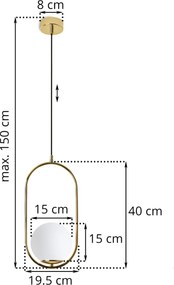 Závěsné svítidlo Florence, 1x bílé skleněné stínítko, g, U