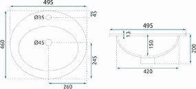 Rea Dalia, zapuštěné umyvadlo 50,5x45x18 cm, bílá lesklá, REA-U4122