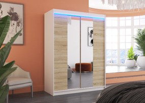 ADRK Furniture Posuvná skříň se zrcadlem a LED osvětlením FEVER 150 SW-FEV-W+S-150+L-V221