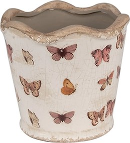 Béžový antik obal na květináč s motýlky Butterfly Paradise S - Ø 13*12 cm