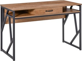 HOMCOM Pracovní stůl v industriálním stylu 120D x 60Š x 76V cm Se zásuvkou + 2 policemi Černé kovové nohy Ořechová dřevinová vrchní část | Aosom