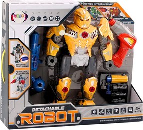 LEAN Toys Robot na šroubování, zbraň, vrtačka, šroubovák, světla, zvuk, žlutý