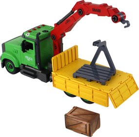 LEAN Toys Vozidlo s výklopnou korbou a jeřábem na šroubování a odšroubování – DIY