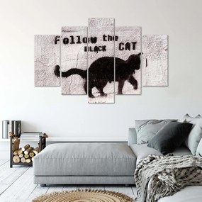 Obraz na plátně pětidílný Černá kočka textura betonu - 100x70 cm