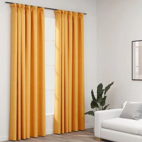 Zatemňovací závěsy s háčky vzhled lnu 2 ks žluté 140 x 245 cm 321198