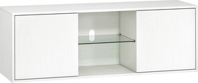HOMCOM TV stolek pro až 55" plovoucí nebo na podlaze, dveře s tichým zavíráním, průchod kabelů a skleněná police, bílá