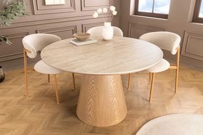 Kulatý keramický jídelní stůl Parthenia 120 cm travertin / dub