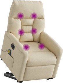 Elektrické zvedací masážní polohovací křeslo krémové textil 3303070