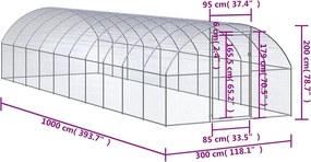 Venkovní klec pro kuřata 3 x 10 x 2 m pozinkovaná ocel 3095467