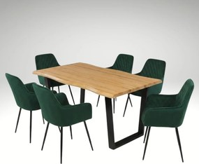 Vikio Jídelní set pro 6 osob 160x90 cm dub noha U zelená židle s područkami VJS166-6Z