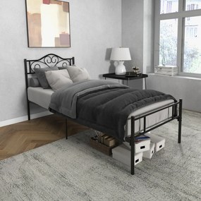 HOMCOM jednolůžkový postelový rám z oceli 95x211x106 cm, integrované laťování, čelo a nožní část, úložný prostor pod postelí, černá