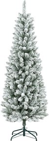 HOMCOM Umělý vánoční strom, štíhlý tvar, umělý sníh, třídílný, nehořlavý, kovový stojan, 183 cm, zelená