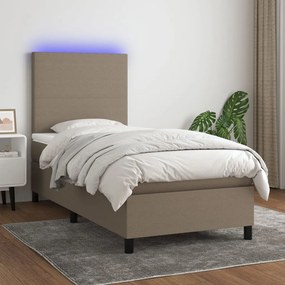 vidaXL Box spring postel s matrací a LED taupe 90x200 cm textil