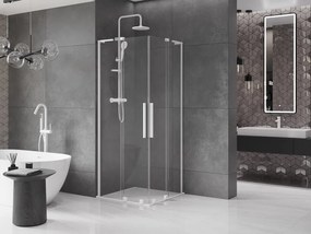 Mexen Velar L Duo, sprchový kout s posuvnými dveřmi 100 x 100 cm, 8mm čiré sklo, bílá matná, 871-100-100-02-03-20