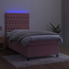 Box spring postel s matrací a LED růžová 90x200 cm samet 3136286