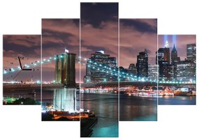 Gario Obraz s hodinami Panorama Manhattanu - 5 dílný Rozměry: 150 x 105 cm
