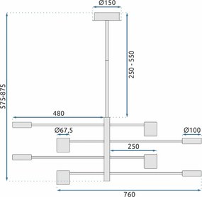 Toolight Toolight, LED stropní svítidlo s 8 rameny 75x124 cm APP598-8C, černá, OSW-08566