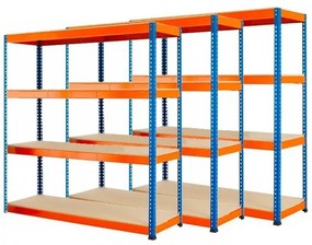 Fistar AKCE - Balíček 3x Regál 1800x1600x600 mm PROFESIONÁLNÍ, lakovaný 4-policový, nosnost 1600 kg - MODRO-ORANŽOVÝ