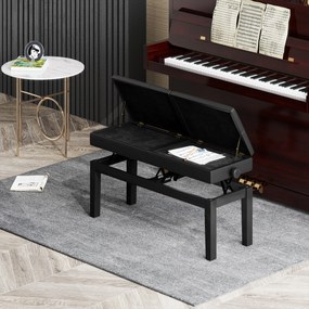 HOMCOM Nastavitelný hudební stolička s úložným prostorem, nosnost 220 kg, umělá kůže, černá, 105 x 37 x 48-58 cm
