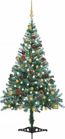 vidaXL Námrazou pokrytý vánoční stromek LED sada koulí a šišky 150 cm [3077527] Barva: Bílá