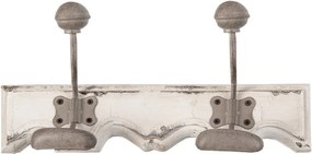 Bílo-šedý antik nástěnný věšák se 2 háčky Rustic - 23*6*10 cm
