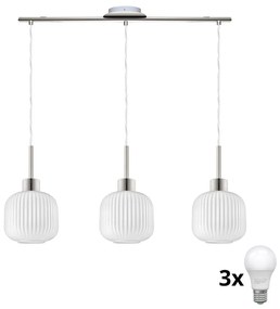 LED Lustr na lanku HARMA 3xE27/60W/230V matný chrom/bílá