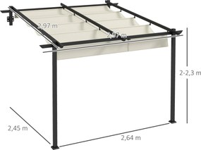 Outsunny Zastřešení terasy přibližně 3x3m, zahradní altán z hliníku, nástěnný zahradní altán s nastavitelnou střechou, sluneční ochrana pro zahradní …