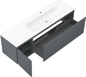 Mexen Rivel, koupelnová skříňka 160 cm s pravým umyvadlem Vela, 1S, 1D, drážkovaná, grafitová/bílá matná, 91A23-16047-3-BBFF66-W23P01