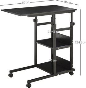 HOMCOM Stolek se Společkami 80x40 cm C-Formovaný Pohovkový Stolek s Nastavitelnou Výškou 3 Úrovně 72-82 cm Kovový Rám pro Obývací Pokoj a Kuchyni Čer…