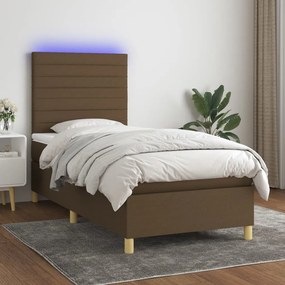 Box spring postel s matrací a LED tmavě hnědá 80x200 cm textil,  3135472