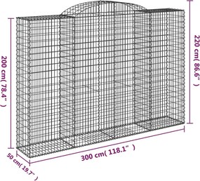 Klenuté gabionové koše 2 ks 300x50x200/220cm pozinkované železo 3146791
