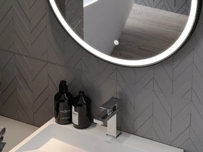 Mexen Reni koupelnové zrcadlo s podsvícením, kulaté 80 cm, LED 6000K, antifog, černý rám - 9812-080-080-611-70