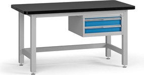 Profesionální dílenský stůl G4, 2 zásuvky, deska MDF + PVC, 1500 x 750 x 800 mm, modrá