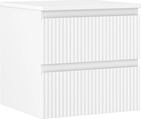 Mexen Rivel, koupelnová skříňka 50 cm s pracovní deskou, 2 zásuvky, drážkovaná, bílá matná, 91A20-05047-2-BFFC01