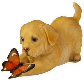 Dekorativní soška hrajícího si pejska s motýlkem – 20x8x11 cm