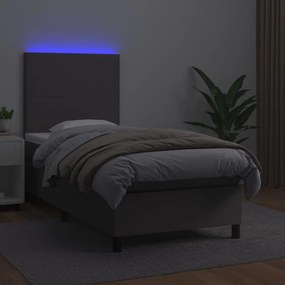 Box spring postel s matrací a LED šedá 90x200 cm umělá kůže 3135805