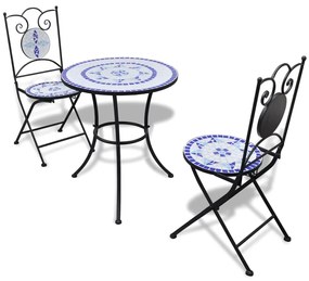 3dílný bistro set mozaikový keramický modro-bílý,  271771