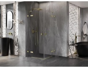 Mexen Lunar Duo, výklopný sprchový kout 100 x 100 cm, 8mm čiré sklo, zlatý matný profil, 834-100L-100P-55-00