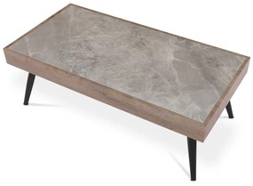 Stůl konferenční, deska slinutá keramika 120x60, šedý mramor, nohy černý kov, světle hnědá dýha